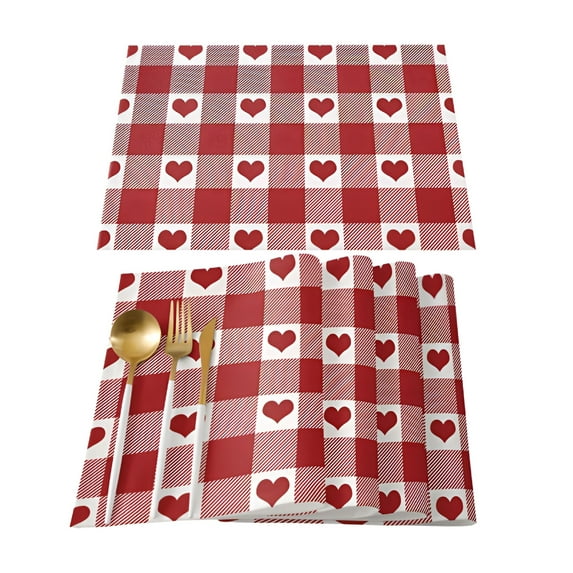 AUQ 2026 New 4Pcs Valentines Placemats Hearts Pattern Design Tablemats ...