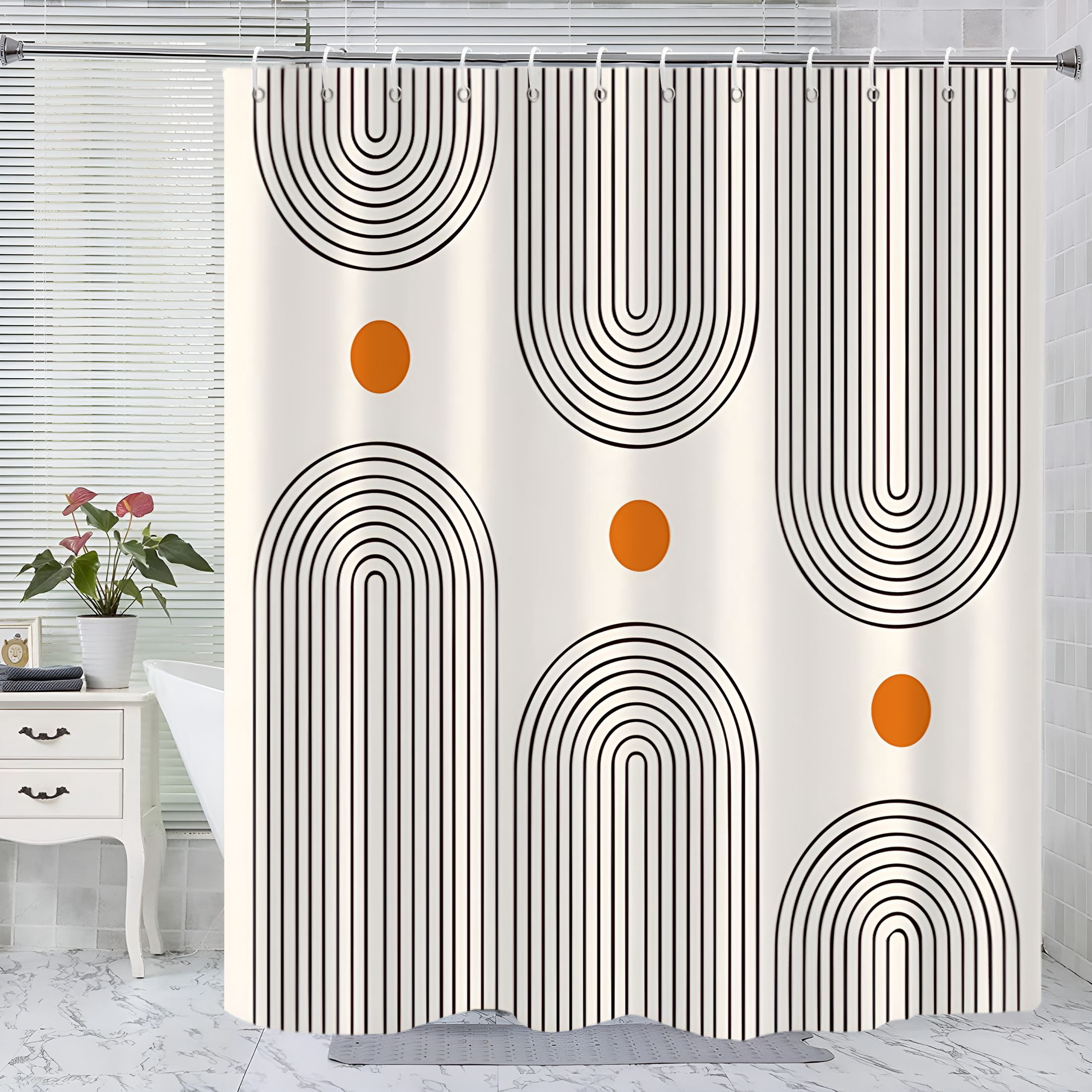AUQ 2026 New Boho Mid Century Shower Curtain,Minimalist Abstract Arch ...