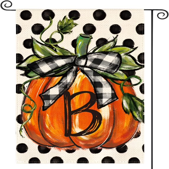 AUQ 2026 New Fall Monogram Letter B Garden Flag Polka Dot Pumpkin 12X18 ...