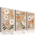 AUQ 2026 New Framed Canvas Wall Art Set of 3,Minimalist Abstract Flower ...