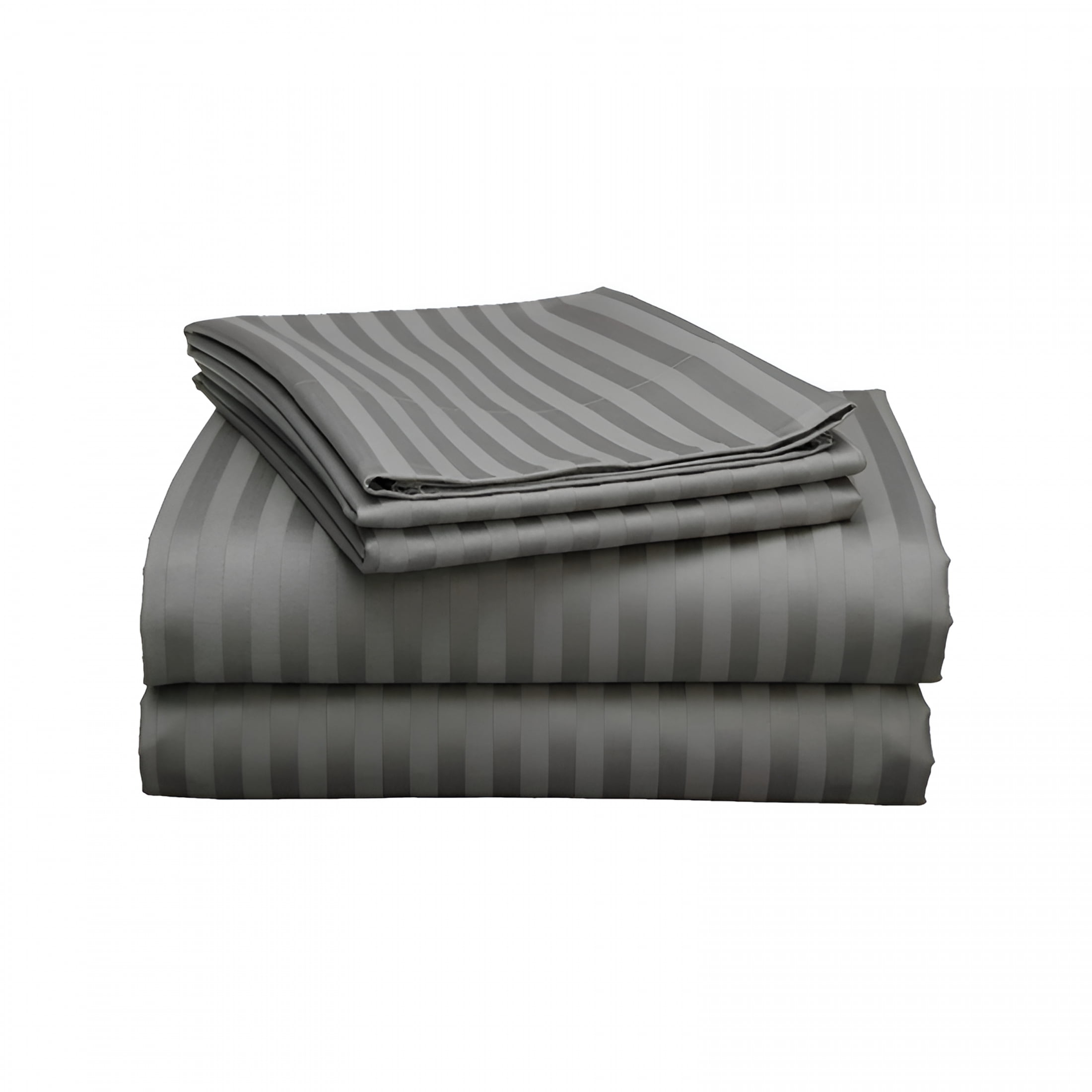 AUQ 2026 New Luxury 4Piece Bed Sheets Set-Dark Grey Stripe 100% Pure ...