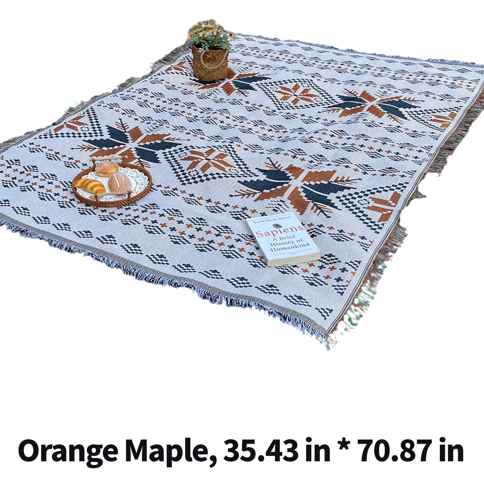 AUQ 2026 New Picnic Blankets Moistureproof Travel Blanket Fringe Design ...