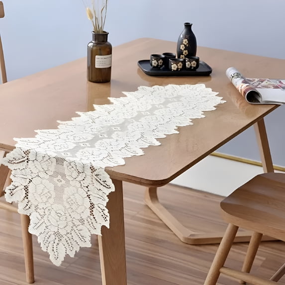 AUQ 2026 New Rectangular Lace Table Runner White Cotton Table Dresser ...