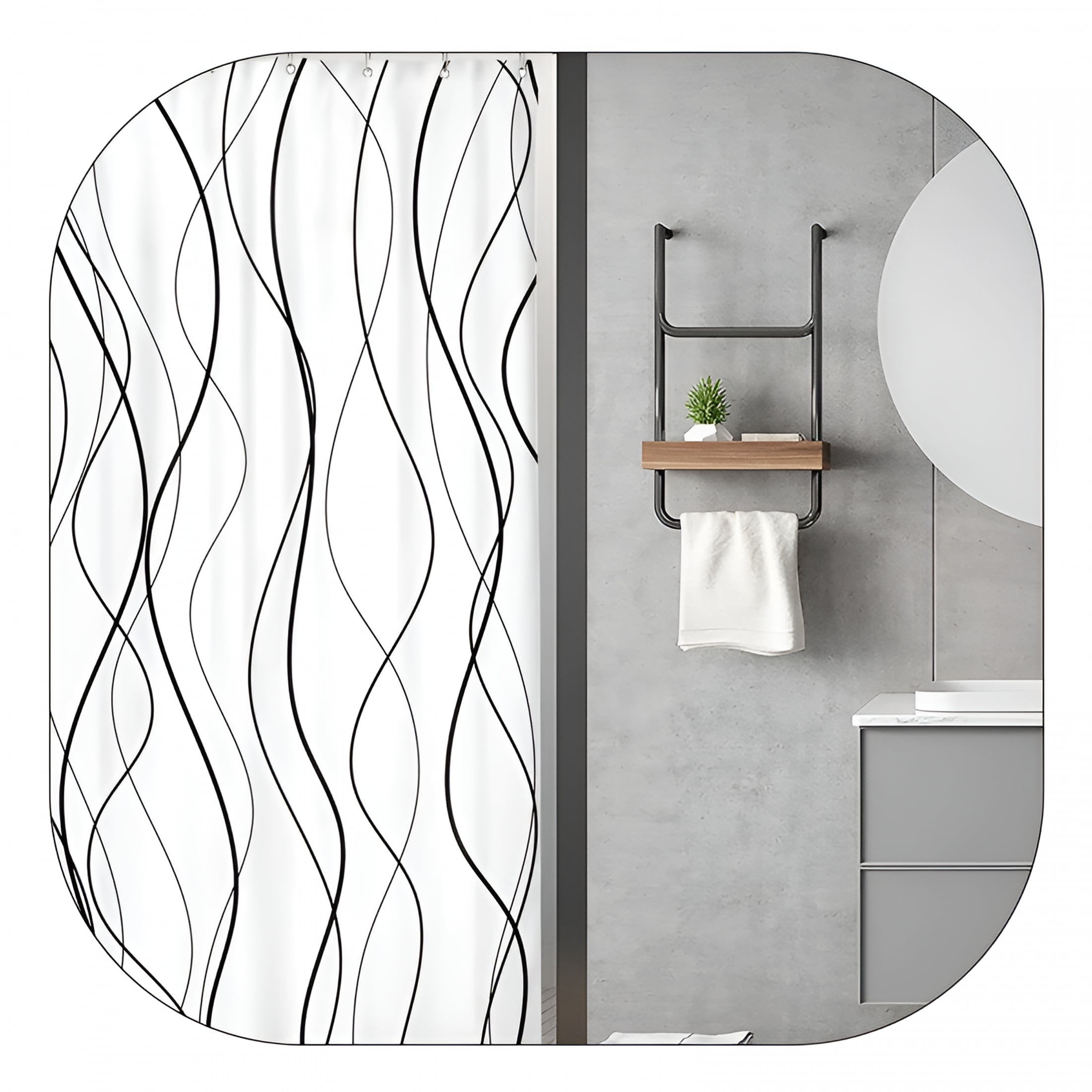 AUQ 2026 New Small Stall Black&White Striped Shower Curtain Abstract ...