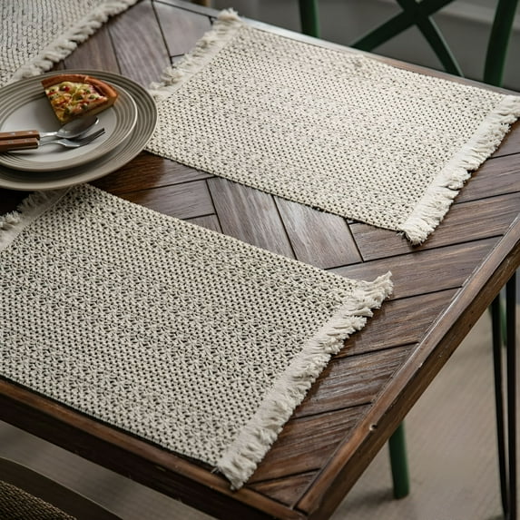 AUQ 2026 New Table Mats Set of 2 Placemats Cotton Linen with Tassel ...
