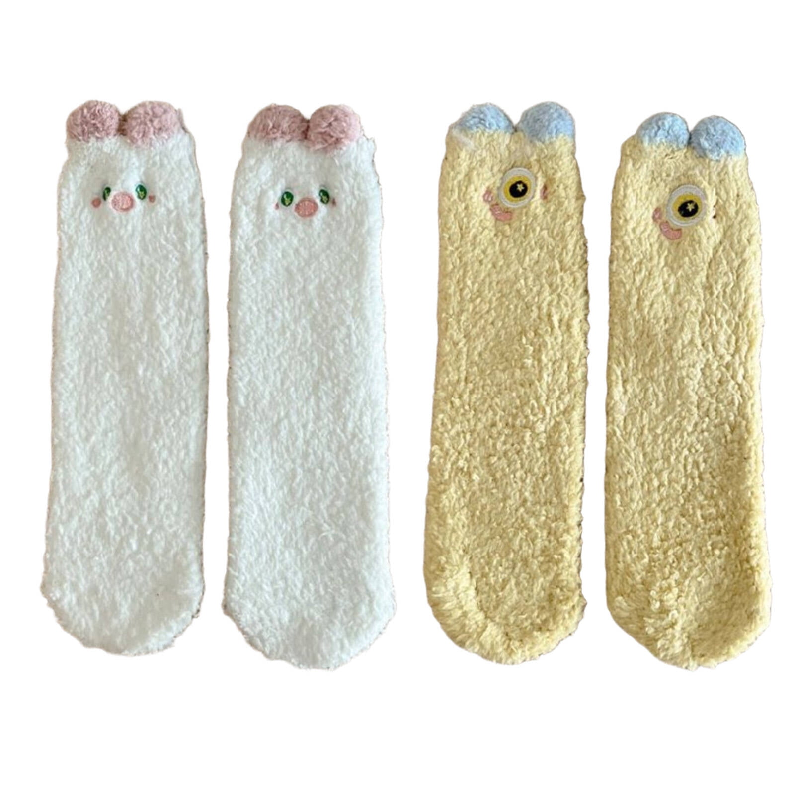 AUQ 2Pairs Socks Snuggly Fuzzy Socks for Home Lounging,3D Animal Ear ...