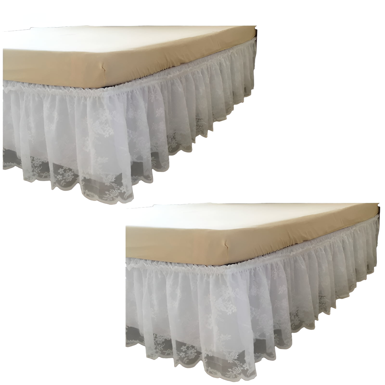 AUQ 2Pcs Bed Skirt Cozy Home Ruffle Bed Flowy Look Bed Frame Cover 150* ...