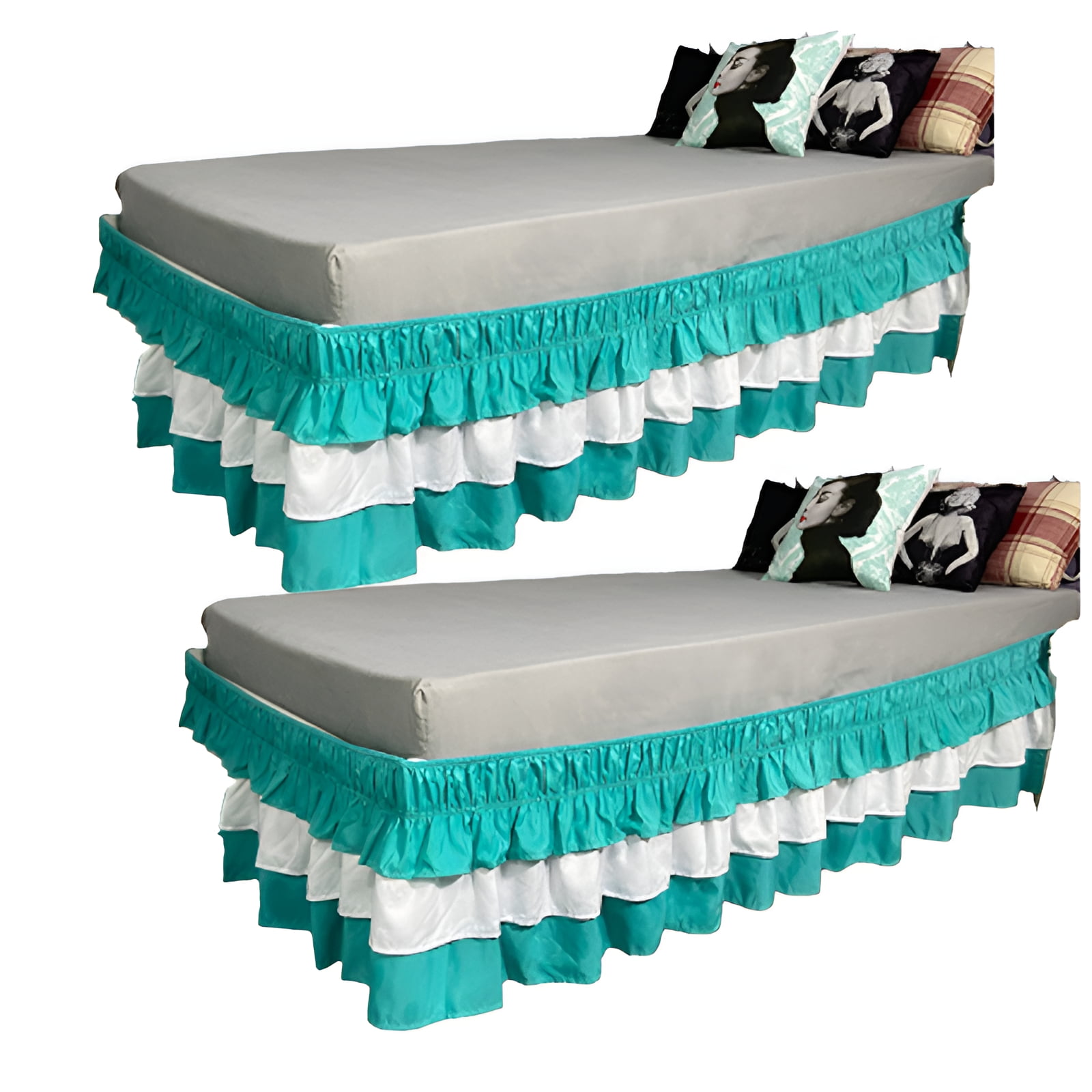 AUQ 2Pcs Bed Skirt Cozy Home Ruffle Bed Flowy Look Bed Frame Cover 180* ...