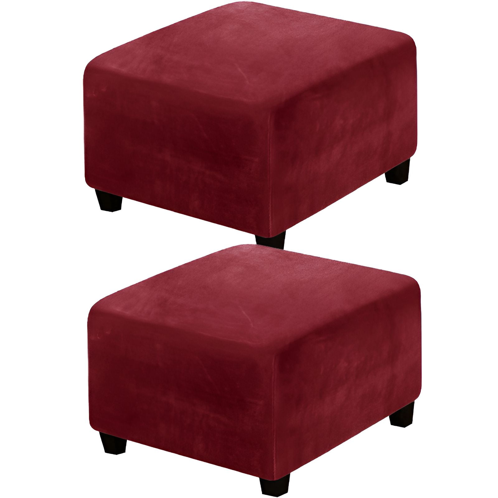 AUQ 2Pcs Ottoman Cover,Silver Fox Velvet Rectangle Footstool Cover ...