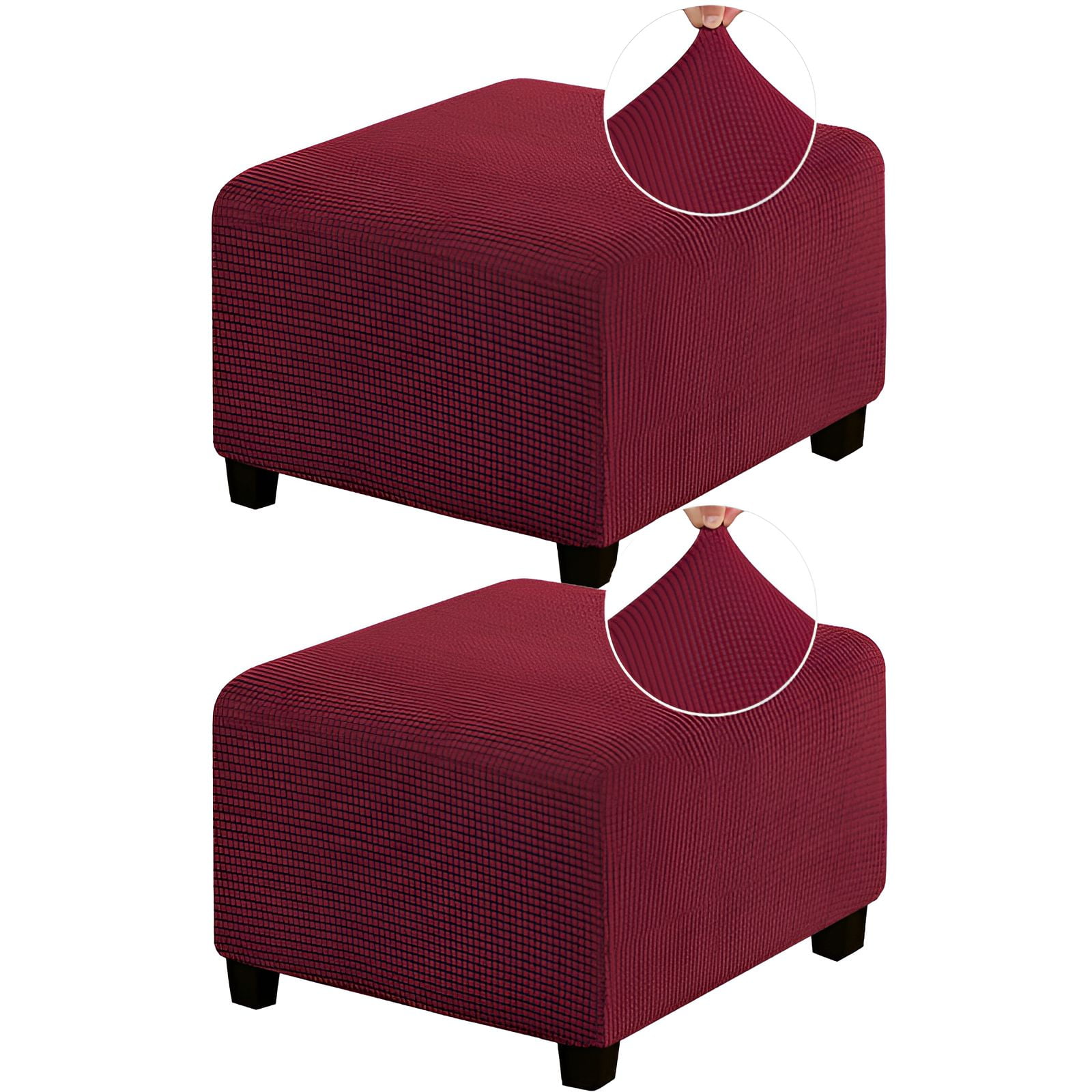 AUQ 2Pcs Ottoman Cover,Washable Rectangle Footstool Cover,Simple Design ...
