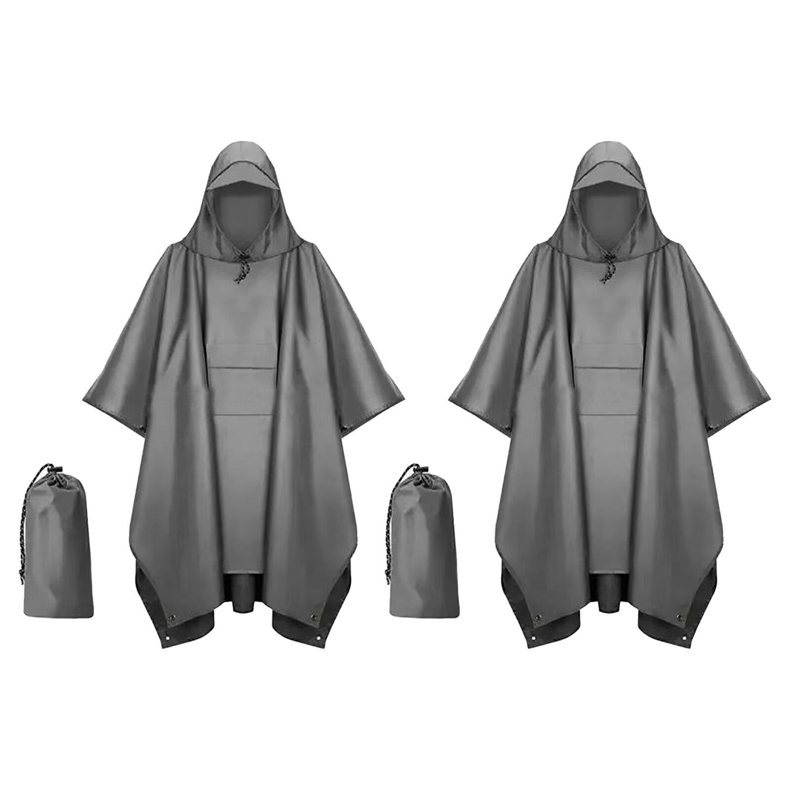 AUQ 2Pcs Rain Poncho 100% Waterproof PU Coated Rain Ponchos for Adults ...