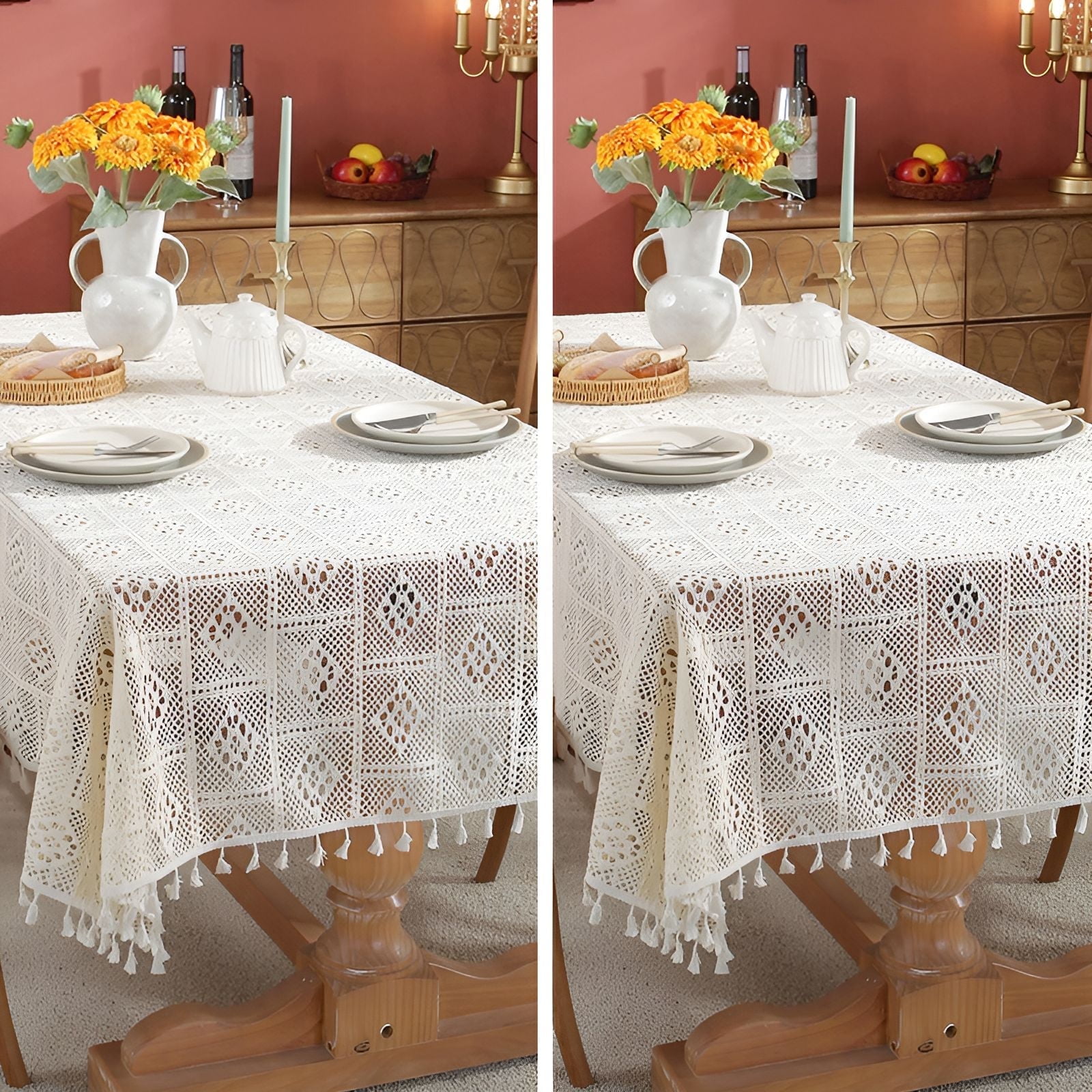 AUQ 2Pcs Table Cloth,Layered and Artistic Table Cloth Rectangle Table ...
