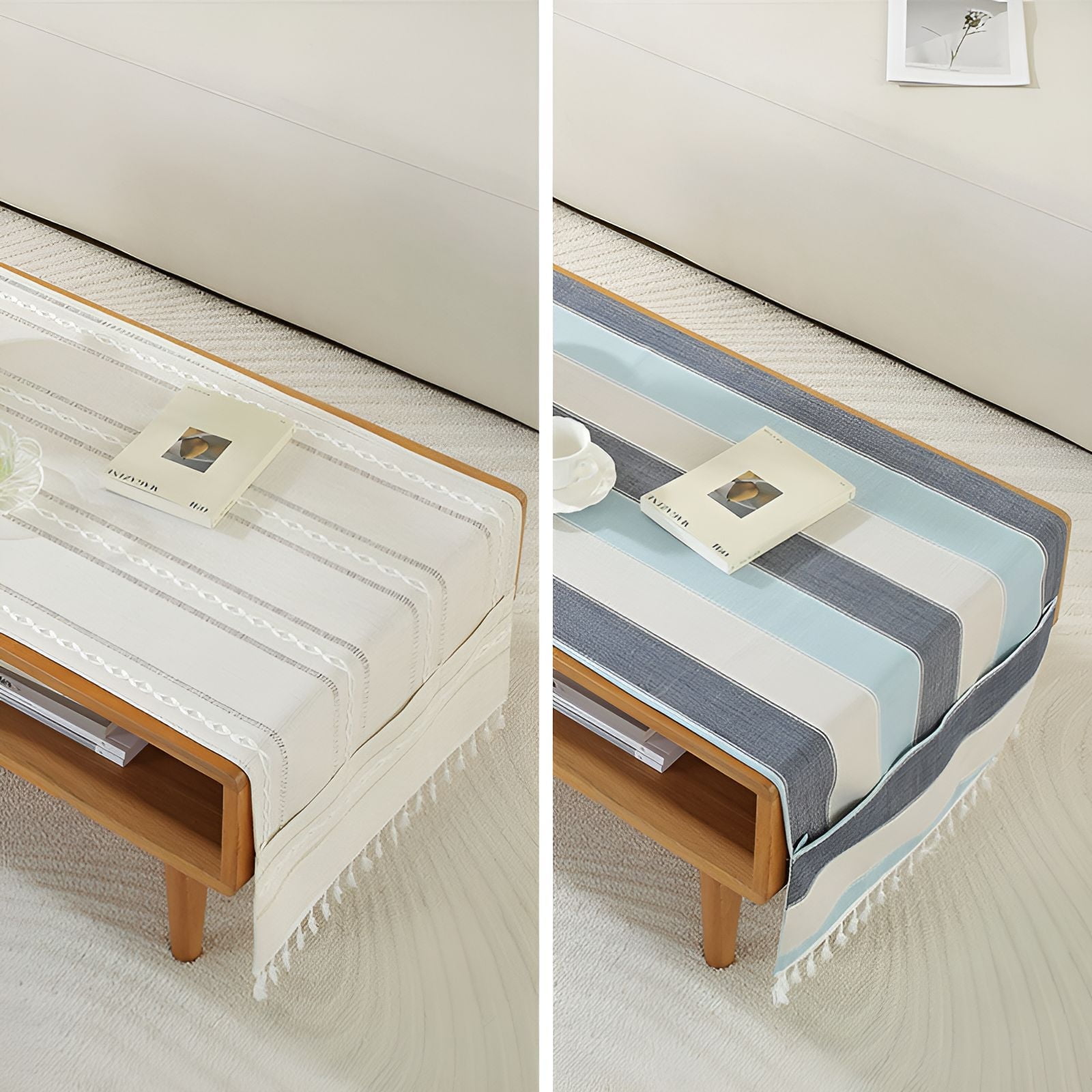 AUQ 2Pcs Table Cloth,Plain Stripes Spring Tablecloth,Modern Simplicity ...