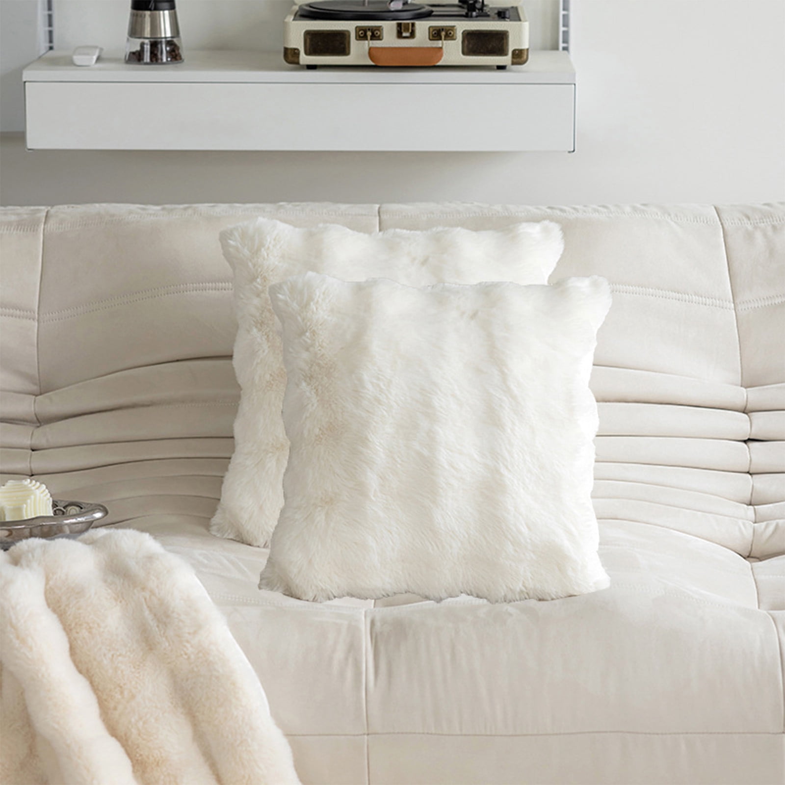 AUQ 2Pcs Throw Pillow Covers 18x18,Soft Faux Rabbit Fur Decorative ...