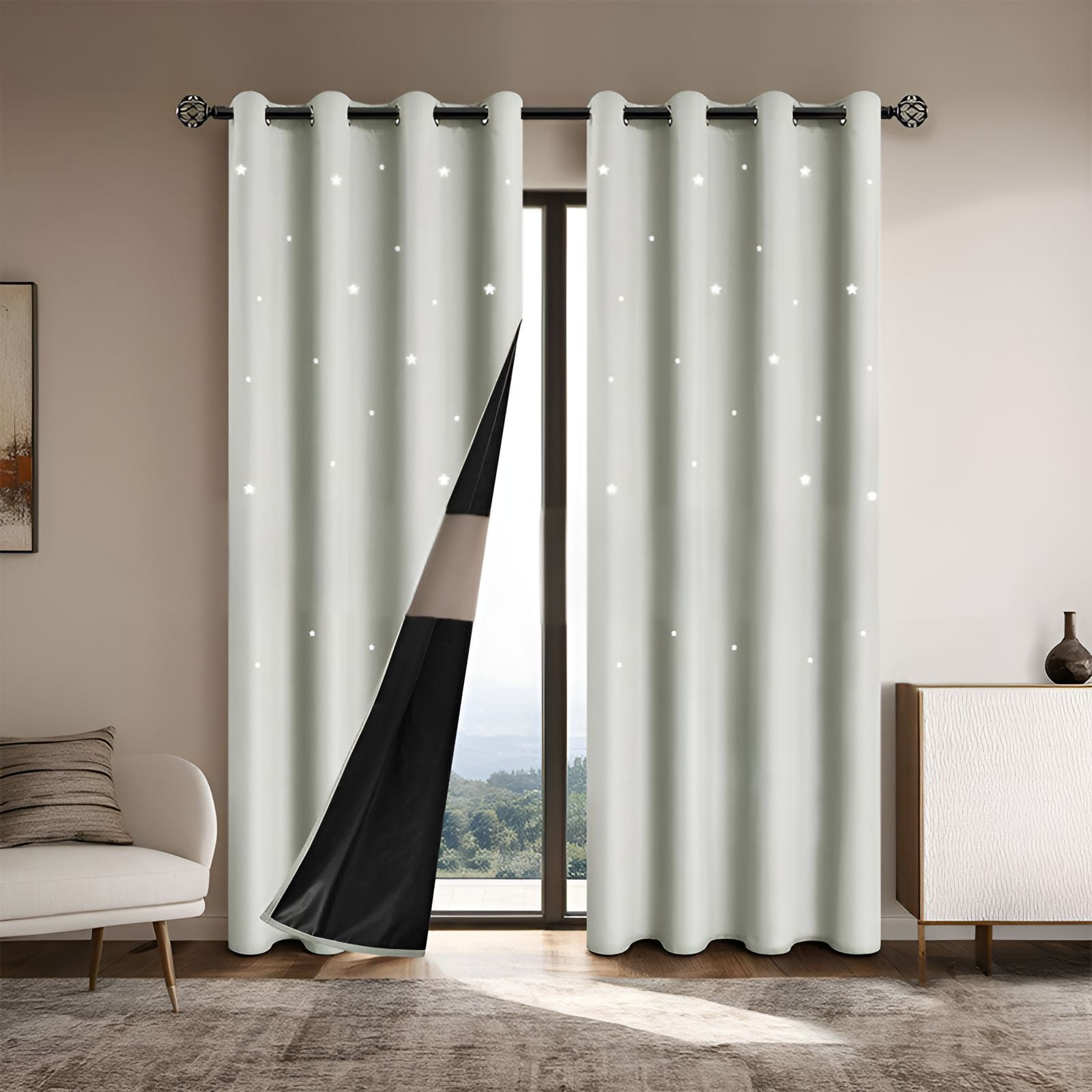 AUQ 2Pcs Window Curtains Vertical Drape Blackout Curtains Fire ...