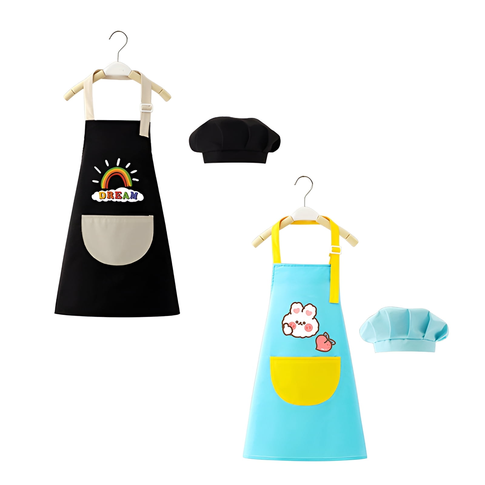AUQCO 2Pcs Kids Apron,Polyester Child Apron,Cartoon Cooking Aprons for ...