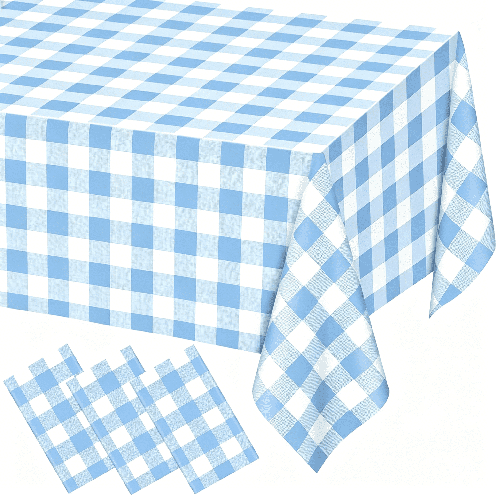 AUQ 3 Pack Light Blue Gingham Tablecloth Rectangular Pale Blue and ...