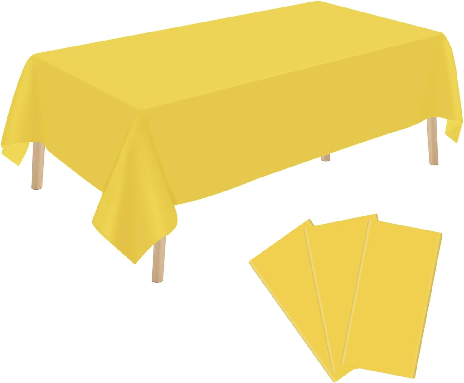 AUQ 3 Pack Yellow Plastic Tablecloth Disposable Rectangular Table Cloth ...