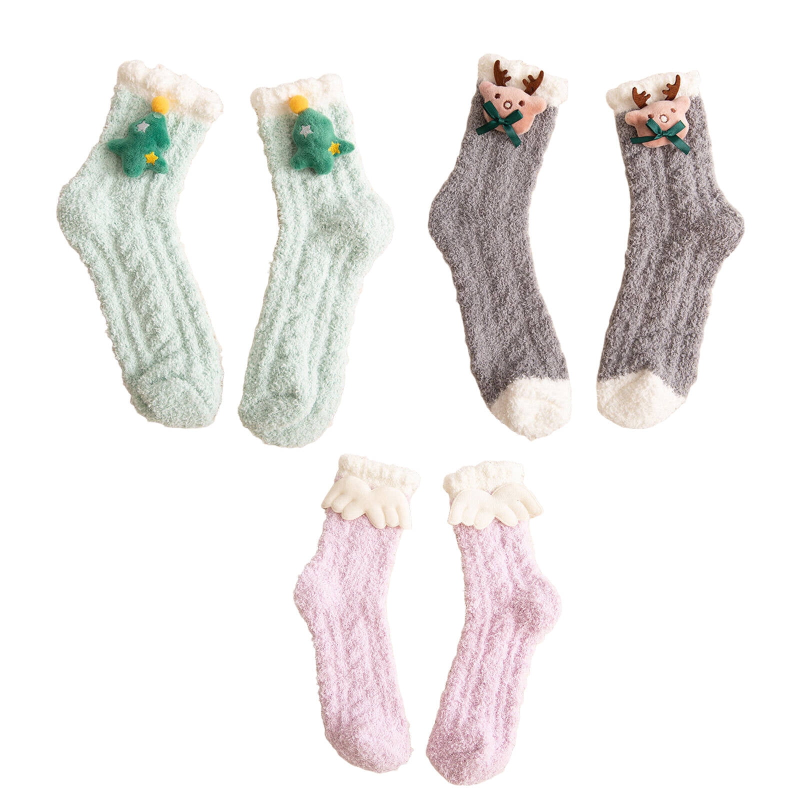 AUQ 3Pairs Pairs Socks Anti-Slip Fuzzy Socks,Secure Comfortable Long ...