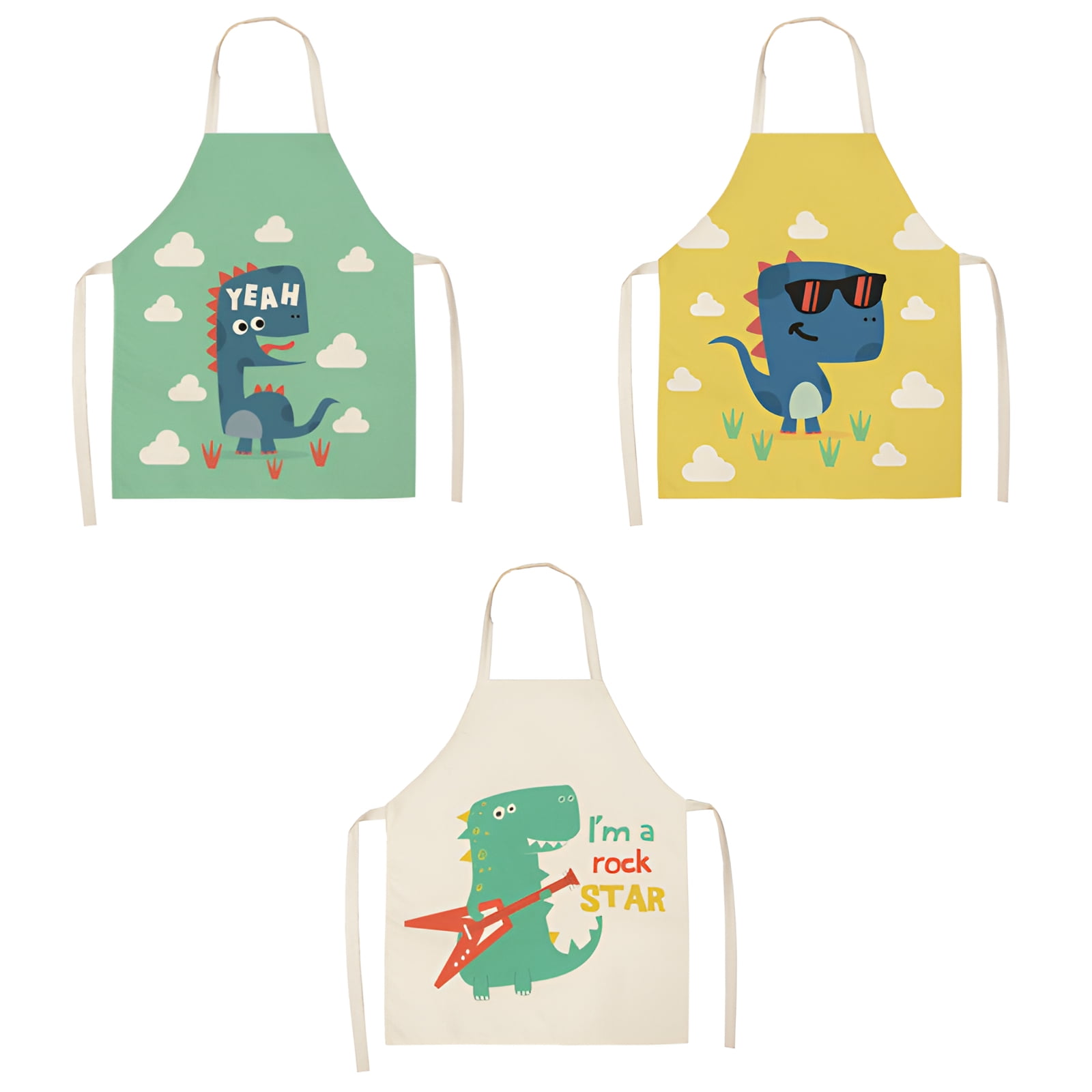 AUQ 3Pcs Kids Apron,Bright Motifs Toddler Apron,Happy Vibes Kids Aprons ...