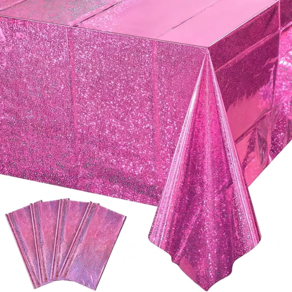 AUQ 4 Pack Iridescence Plastic Tablecloths Shiny Disposable Laser ...