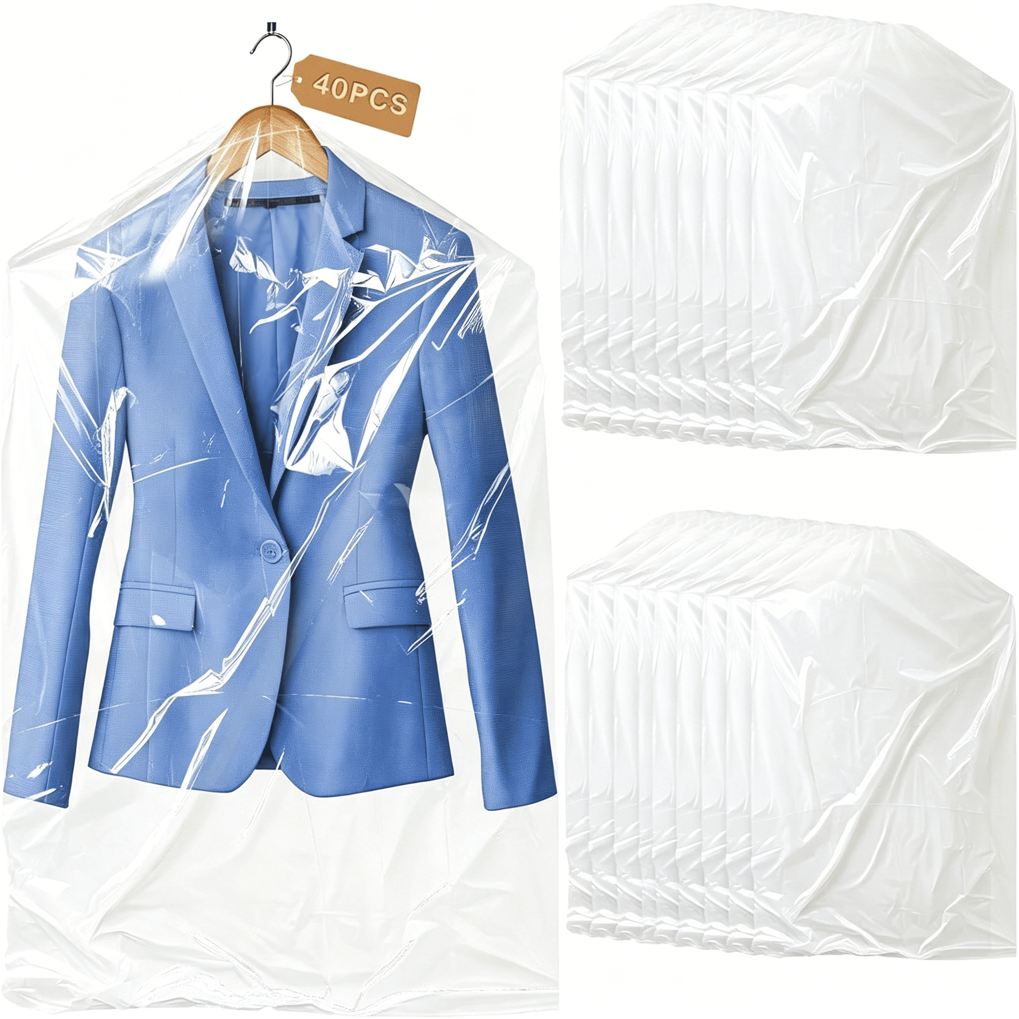 AUQ 40 Pack Garment Bags,60x90cm Plastic Dry Cleaning Bags for Hanging ...