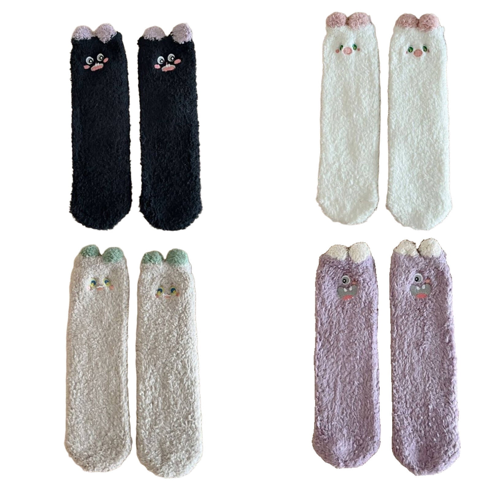 AUQ 4Pairs Socks Cute Animals Fuzzy Socks,Moisture-Wicking Foot Care ...