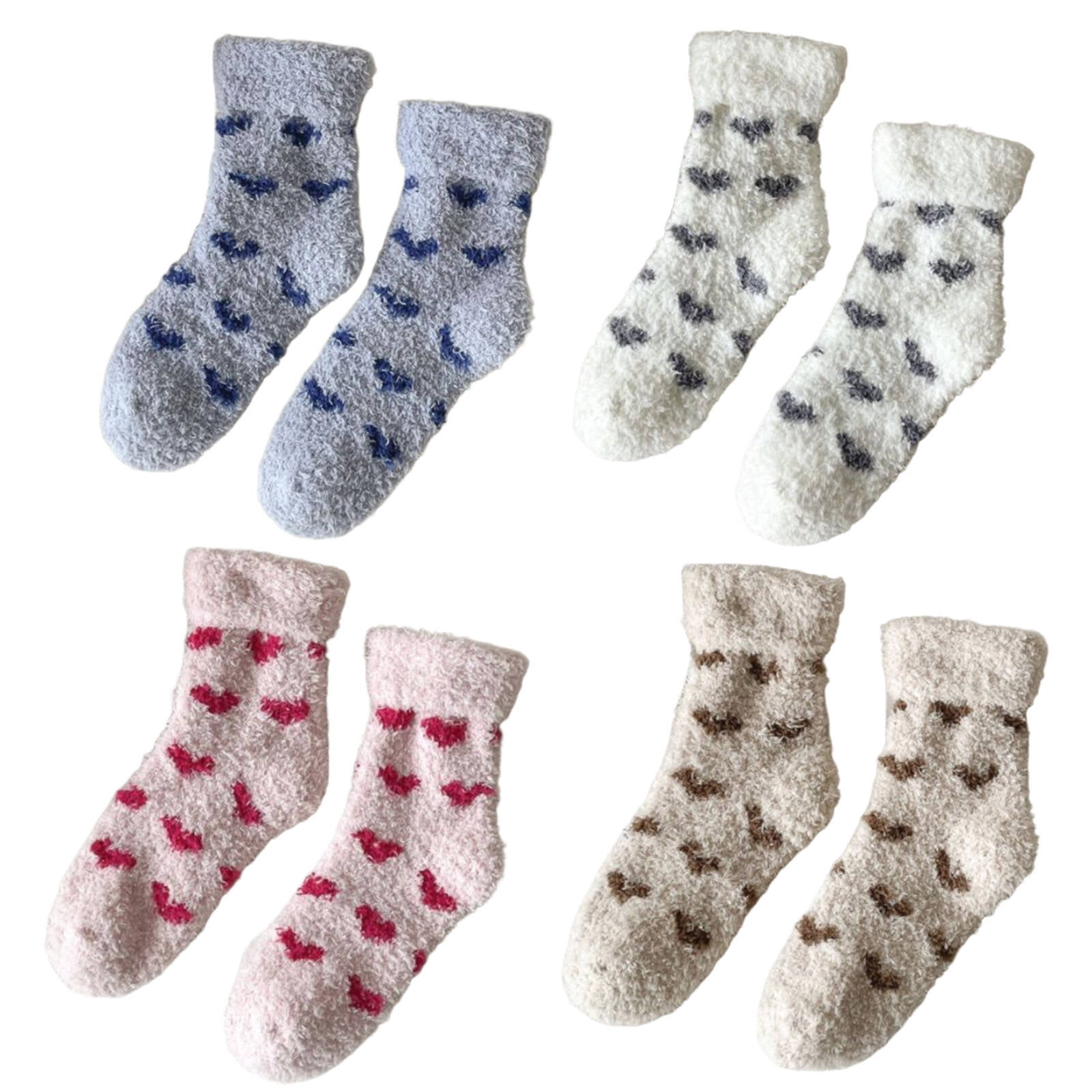 AUQ 4Pairs Socks Thermal Cozy Fuzzy Socks,Soft Coral Velvet Long Socks ...