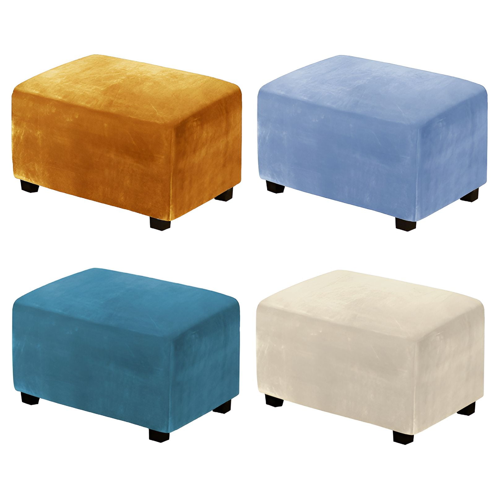 AUQ 4Pcs Ottoman Cover,Quick Setup Rectangle Footstool Cover,Silver Fox ...