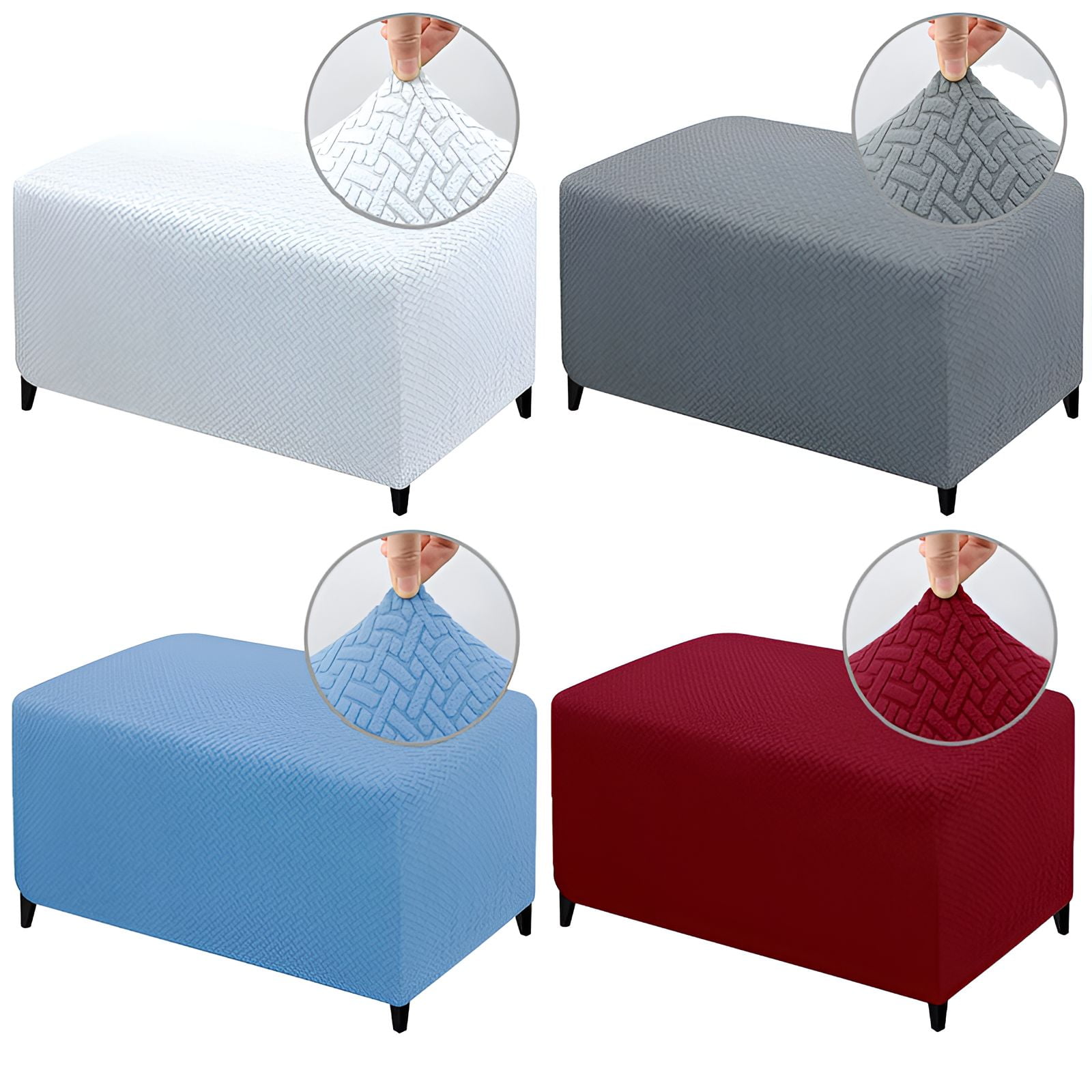 AUQ 4Pcs Ottoman Cover,Thickened Design Rectangle Footstool Cover ...