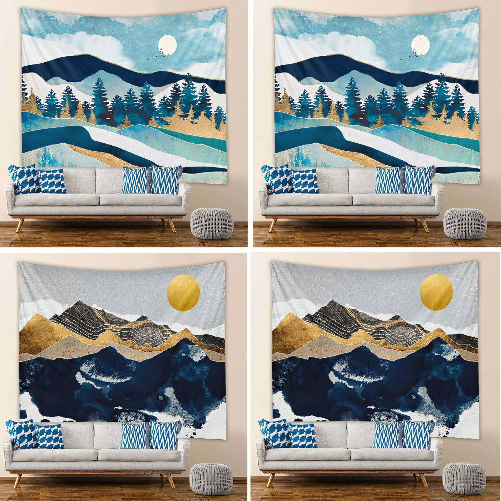AUQ 4Pcs Wall Tapestry,MountaIns Bed Room Decor Aesthetic,Backdrops ...