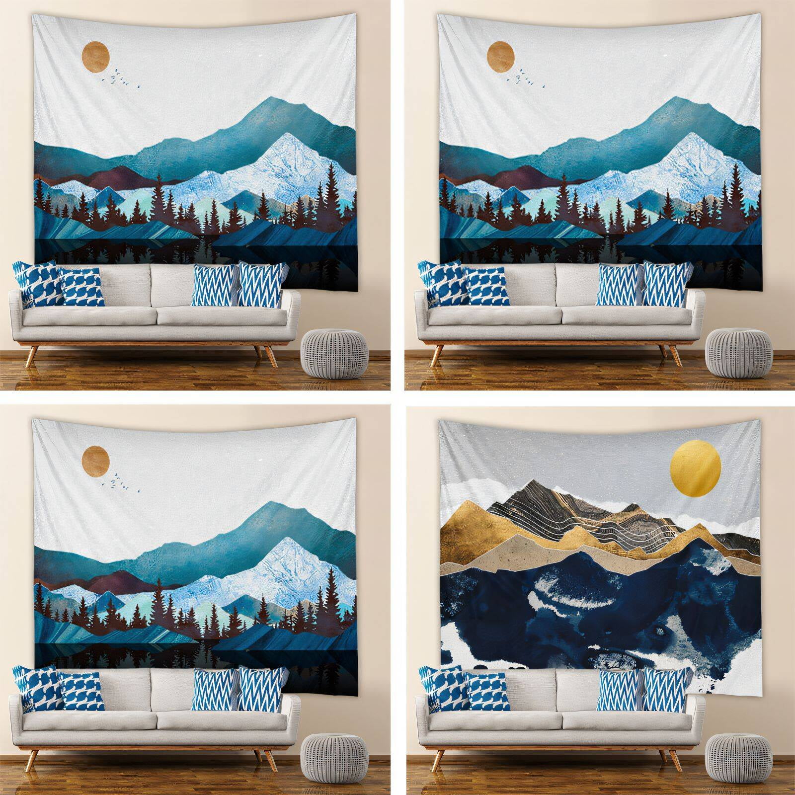 AUQ 4Pcs Wall Tapestry,MountaIns Bedroom Decor for Men,Back Drop ...