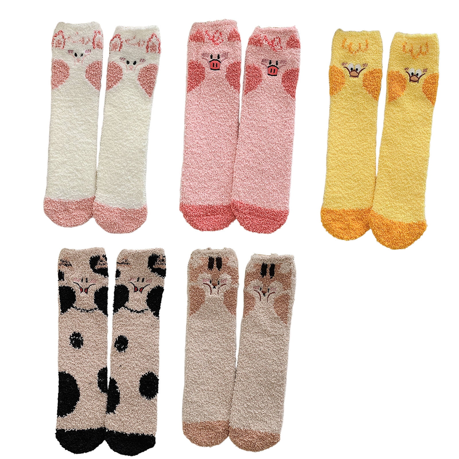 AUQ 5Pairs Socks Cute Winter Fuzzy Socks with Fluffy Design,Warm Long ...