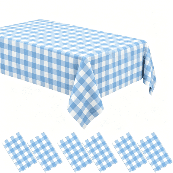 AUQ 6 Pack Light Blue Gingham Tablecloth Rectangular Pale Blue and ...