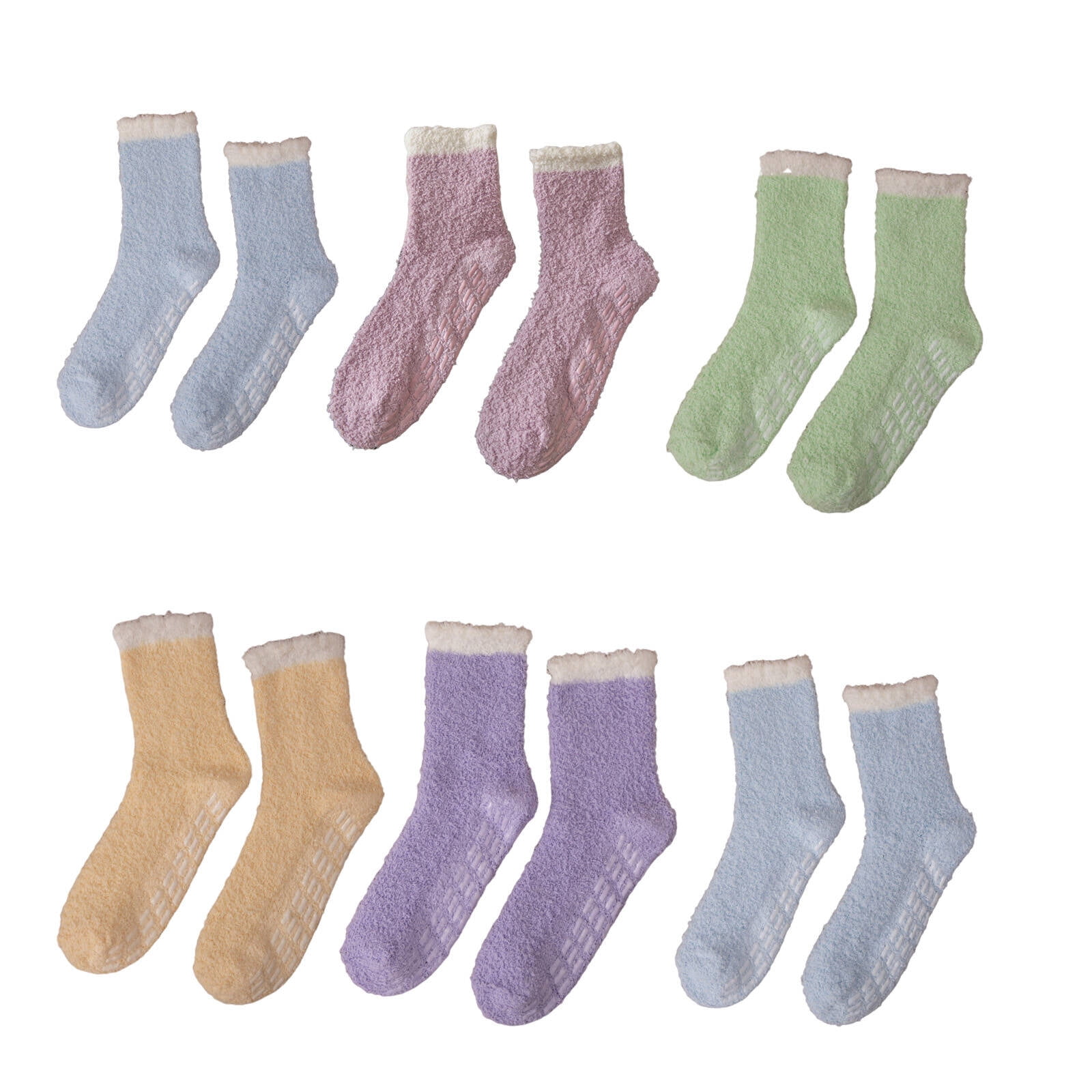 AUQ 6 Pairs Grip Socks Soft Warm Comfortable Socks with Grips for Women ...