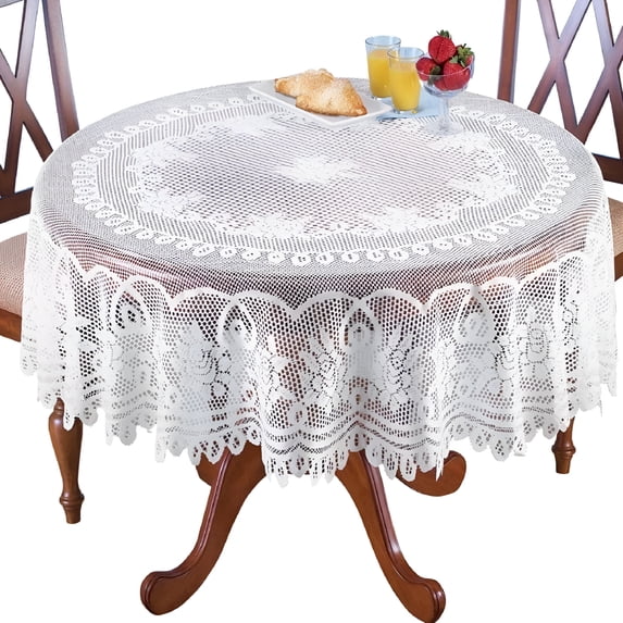 AUQ 70" Round Lace Tablecloth Floral Rose Dining Table Cover Round ...