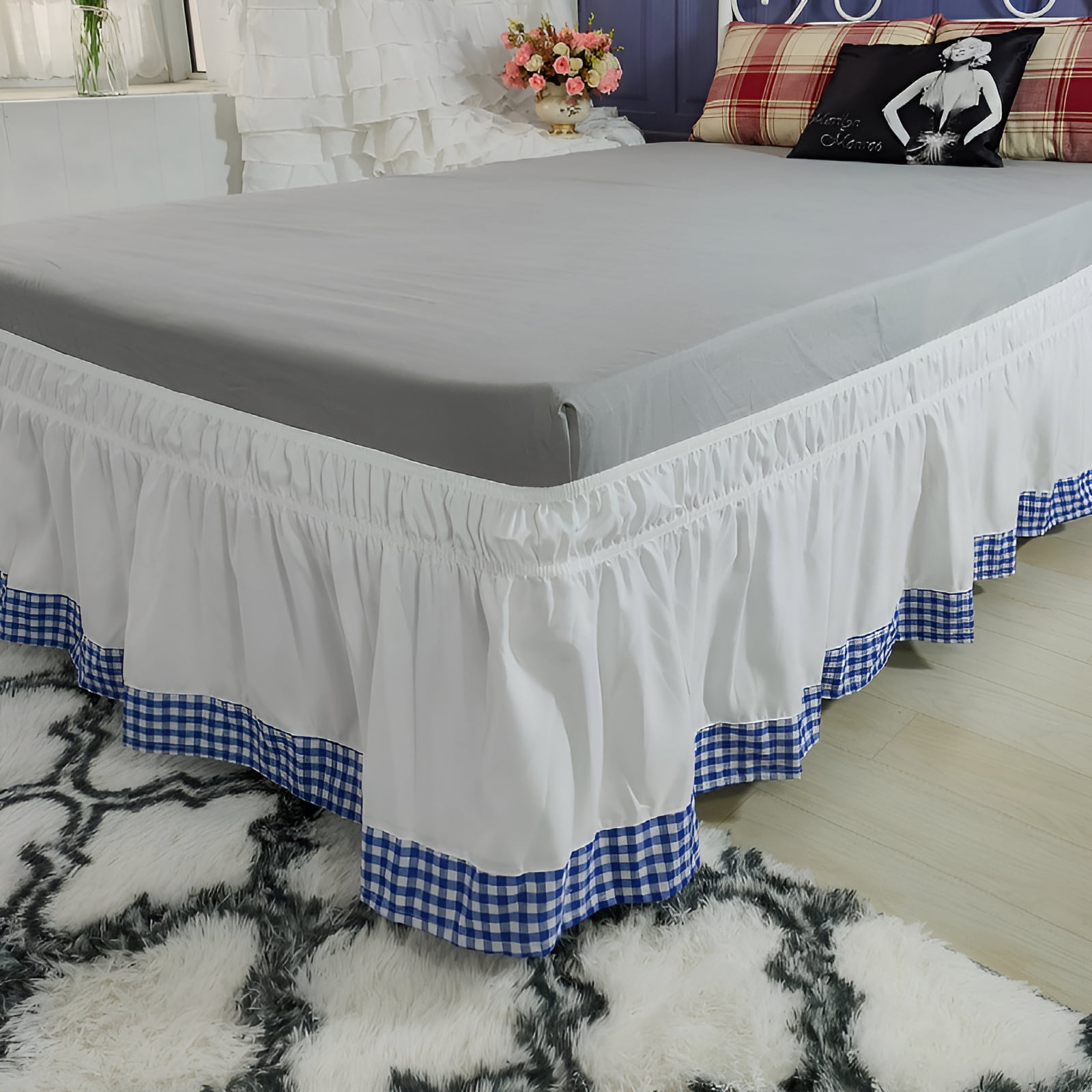 AUQ Bed Skirt Soft Touch Bed Frame Cover Wrinkle-Free Wrap Around Bed ...