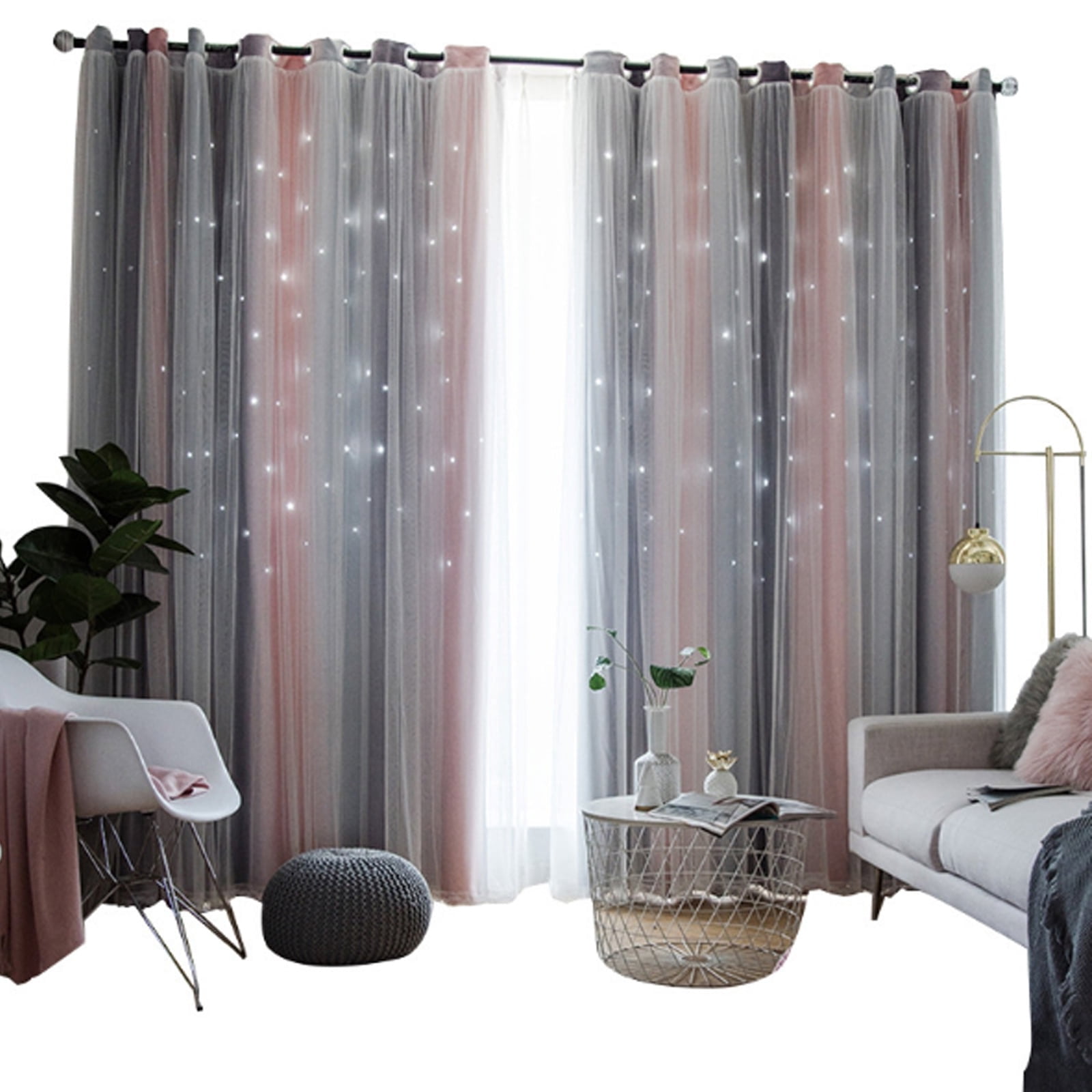 AUQ Blackout Curtains with Double-Layer Design, Morandi Gradient Stripe ...