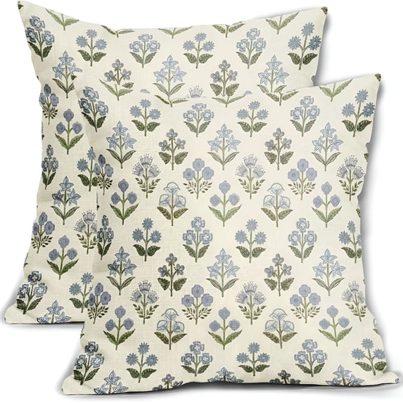 AUQ Blue Green Block Print Pillow Covers 18X18 Inch Set of 2,Vintage ...