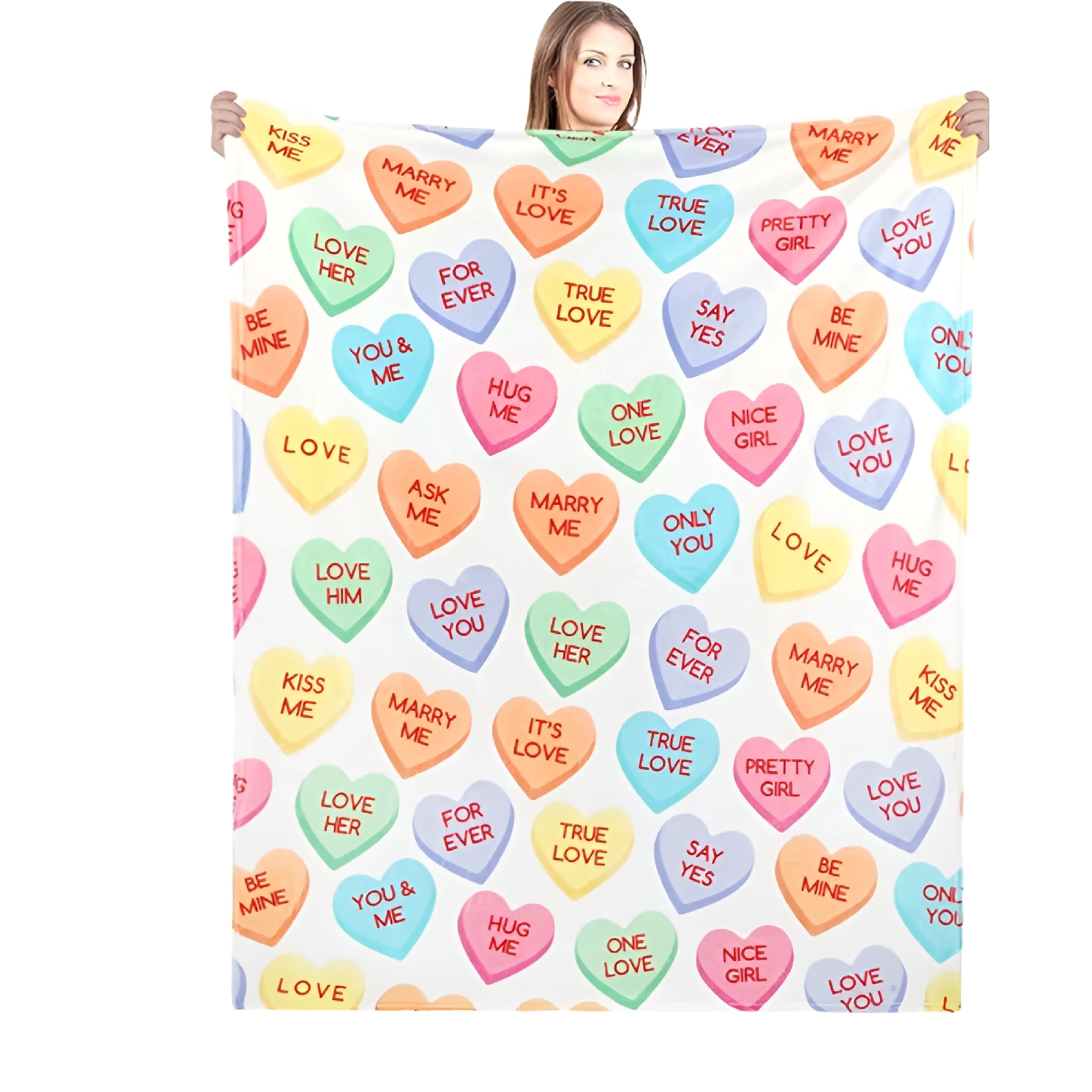 AUQ Candy Hearts Blanket Christmas Valentine'S Day Gifts Colorful Heart ...
