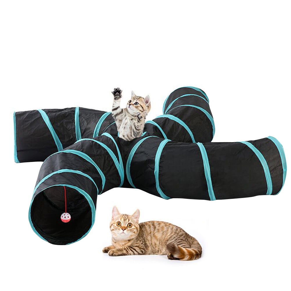 AUQ Cat Tunnels for Indoor Kittens 4 Way ,Black Interactive Cat Toy ...