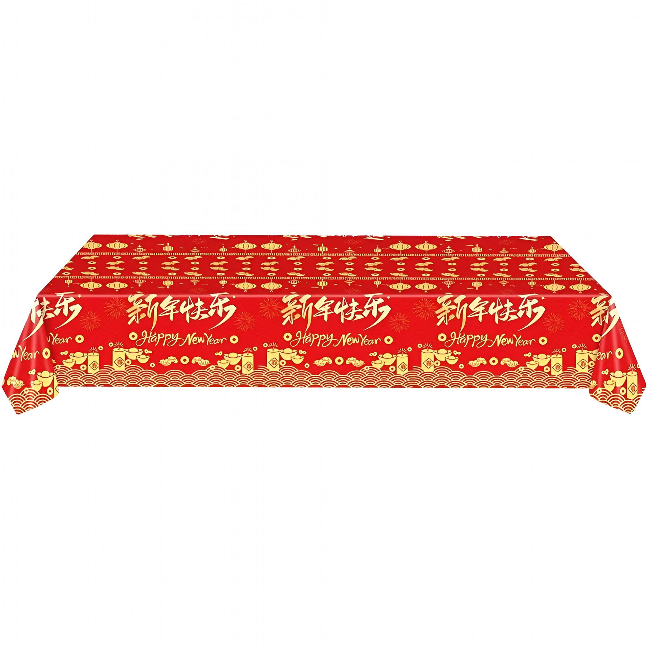 AUQ Chinese New Year Decoration Tablecloths Red Happy New Year ...