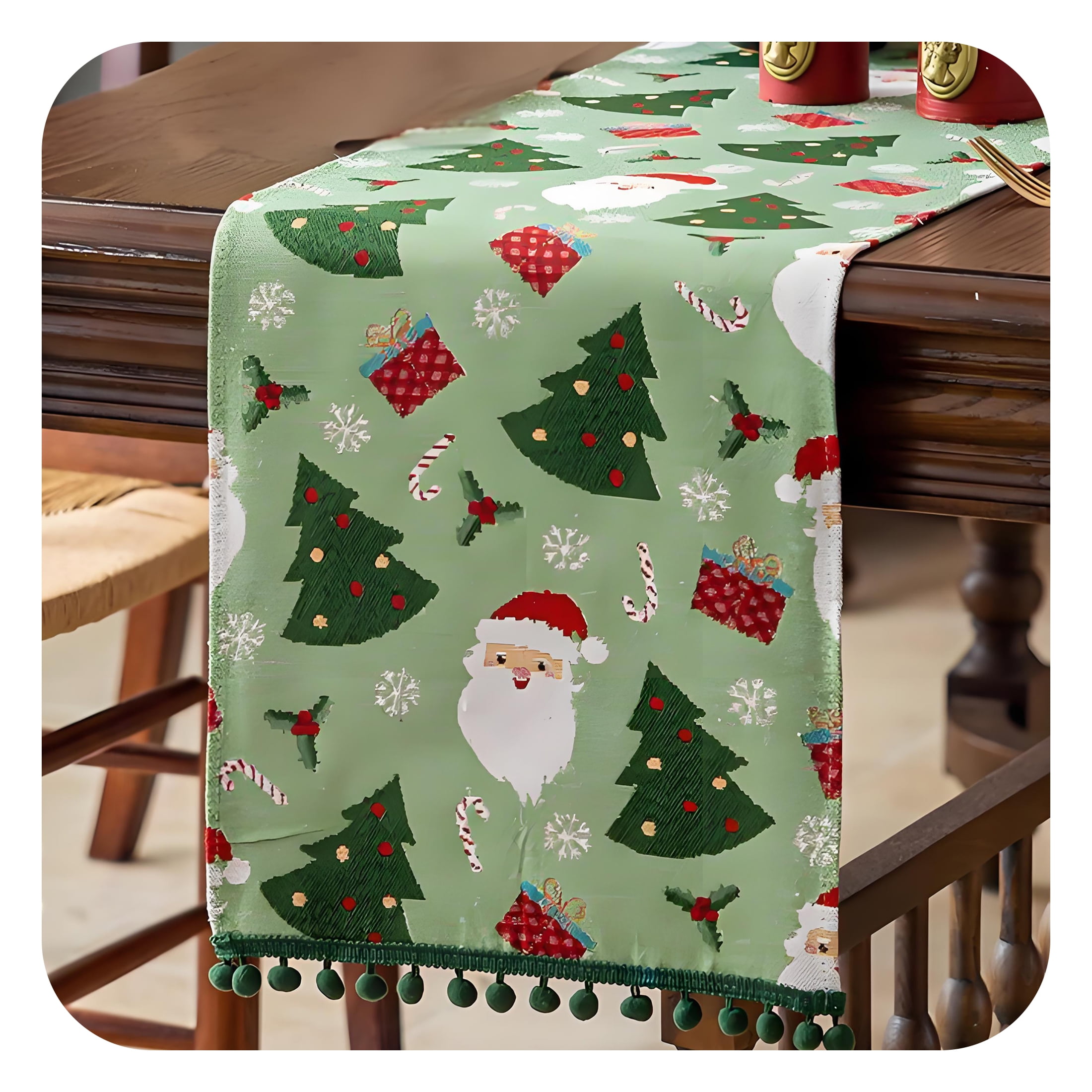 AUQ Christmas Table Runner,Christmas Tree Pattern Green Dining Table ...