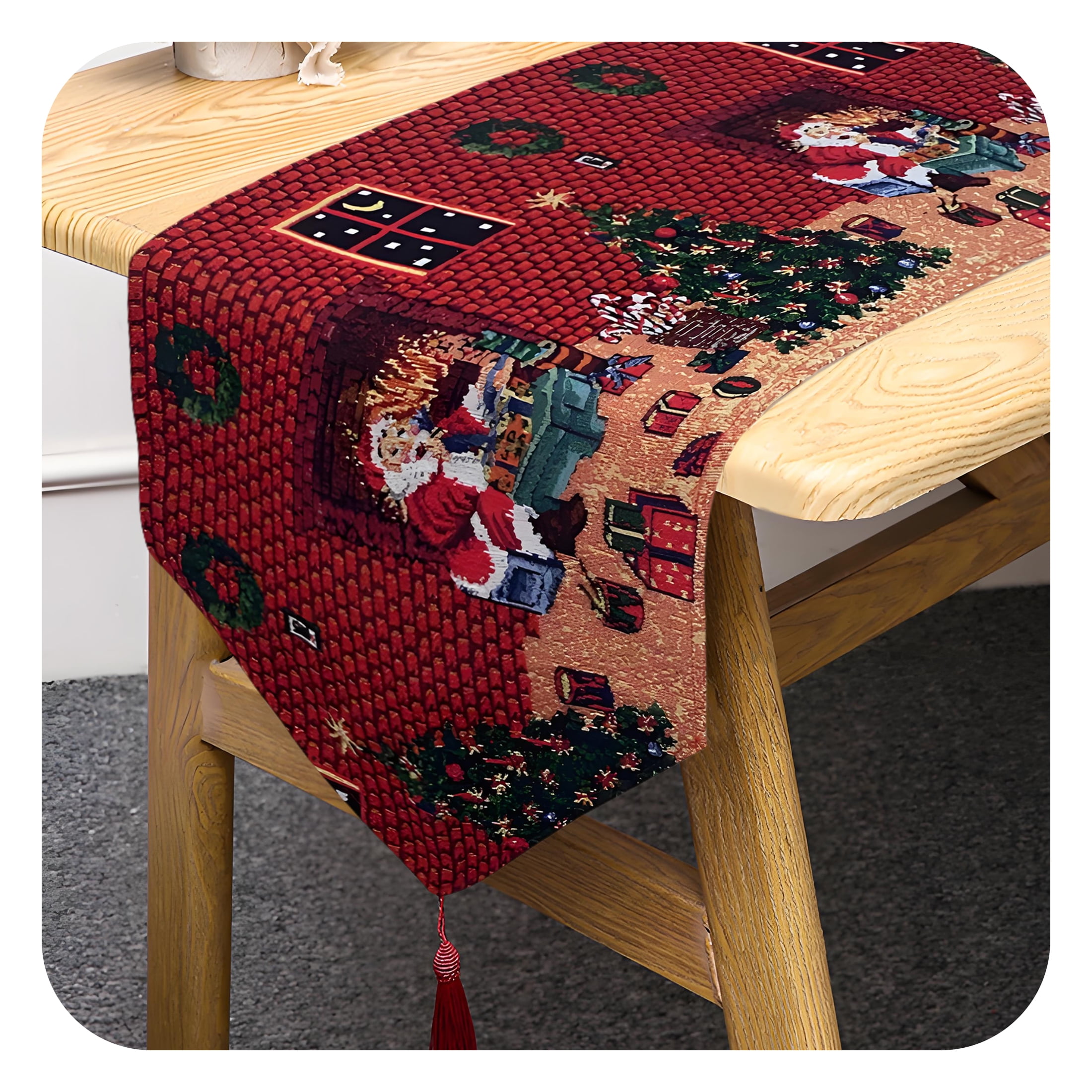 AUQ Christmas Table Runner,Red Brick Santa Claus Pattern Christmas ...