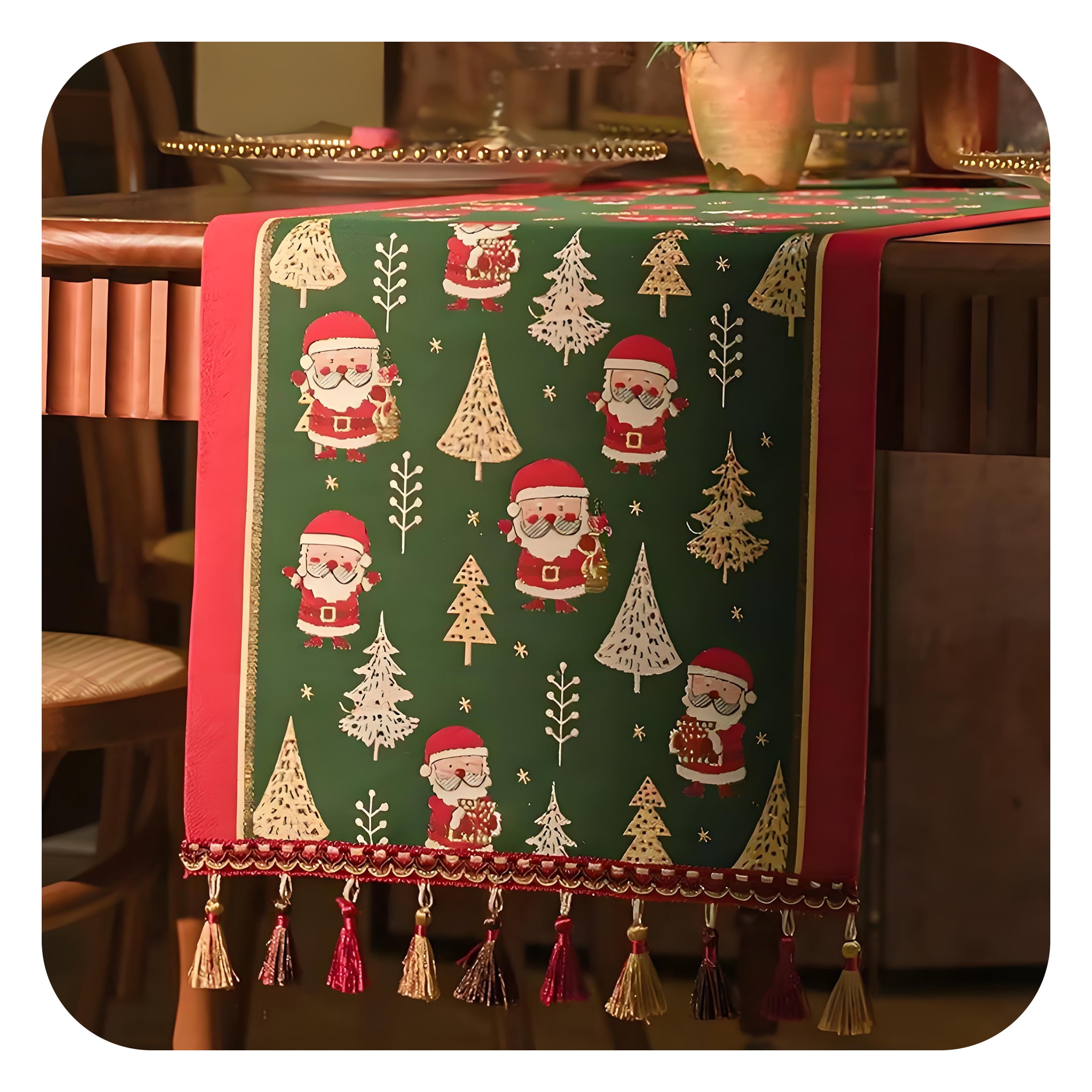 AUQ Christmas Table Runner,Santa Claus Christmas Tree Pattern Farmhouse ...