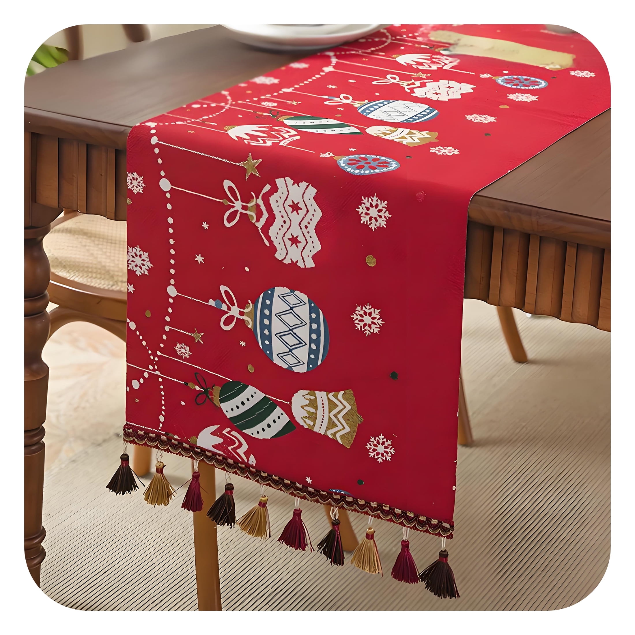 AUQ Christmas Table Runner,String Lights Pattern Red Table Runners ...