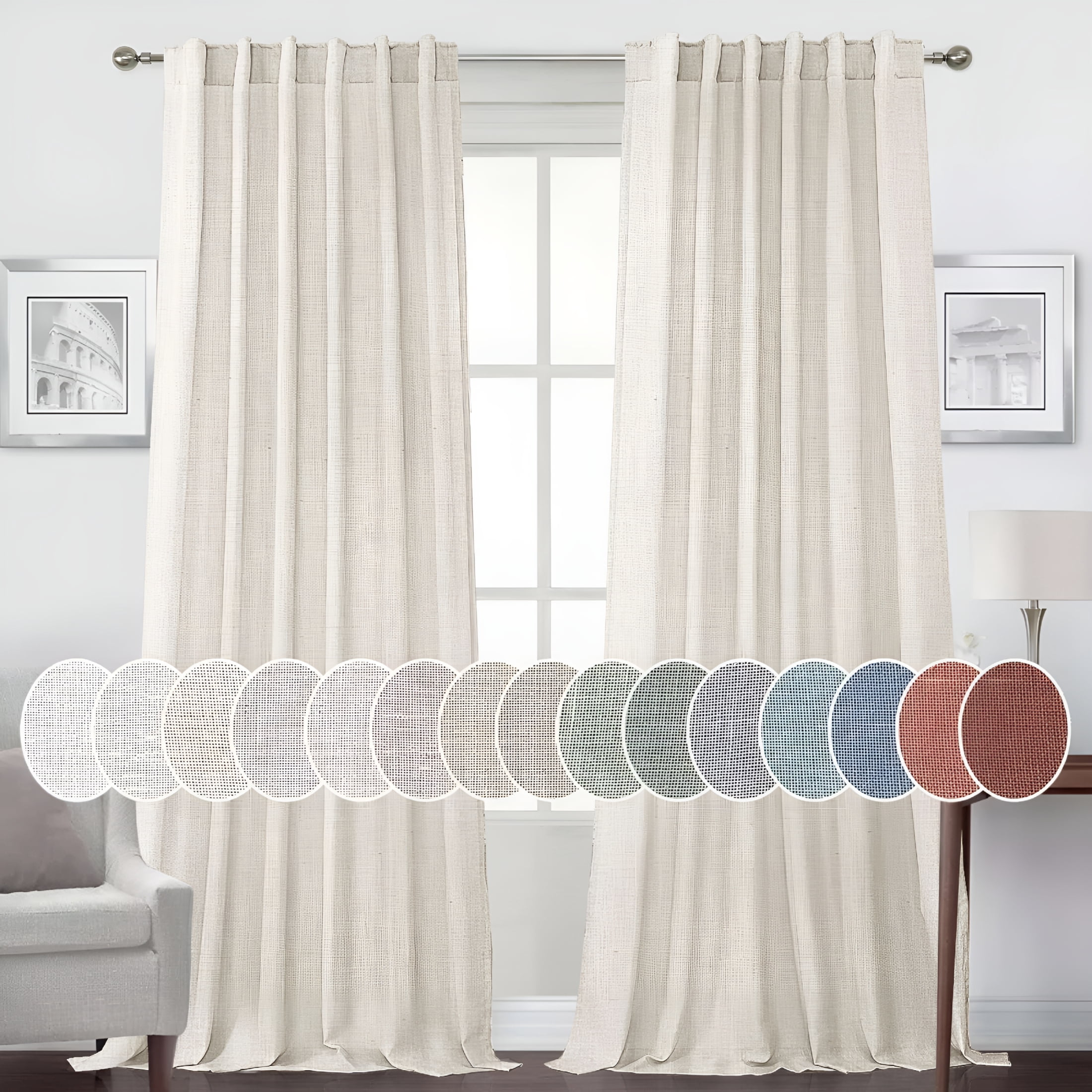AUQ Classic Natural Linen Light Filtering Semi Sheer Curtains Back Tab ...