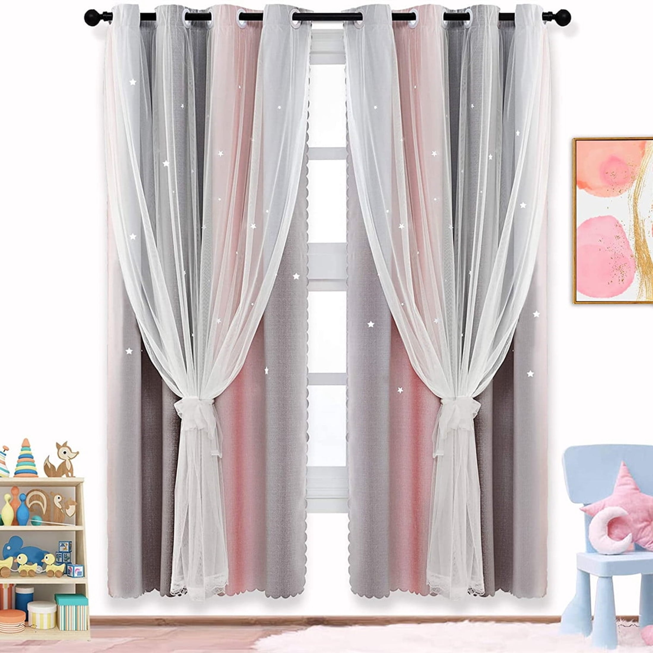 AUQ Curtains Blackout Curtains for Bedroom with White Sheer Layered ...