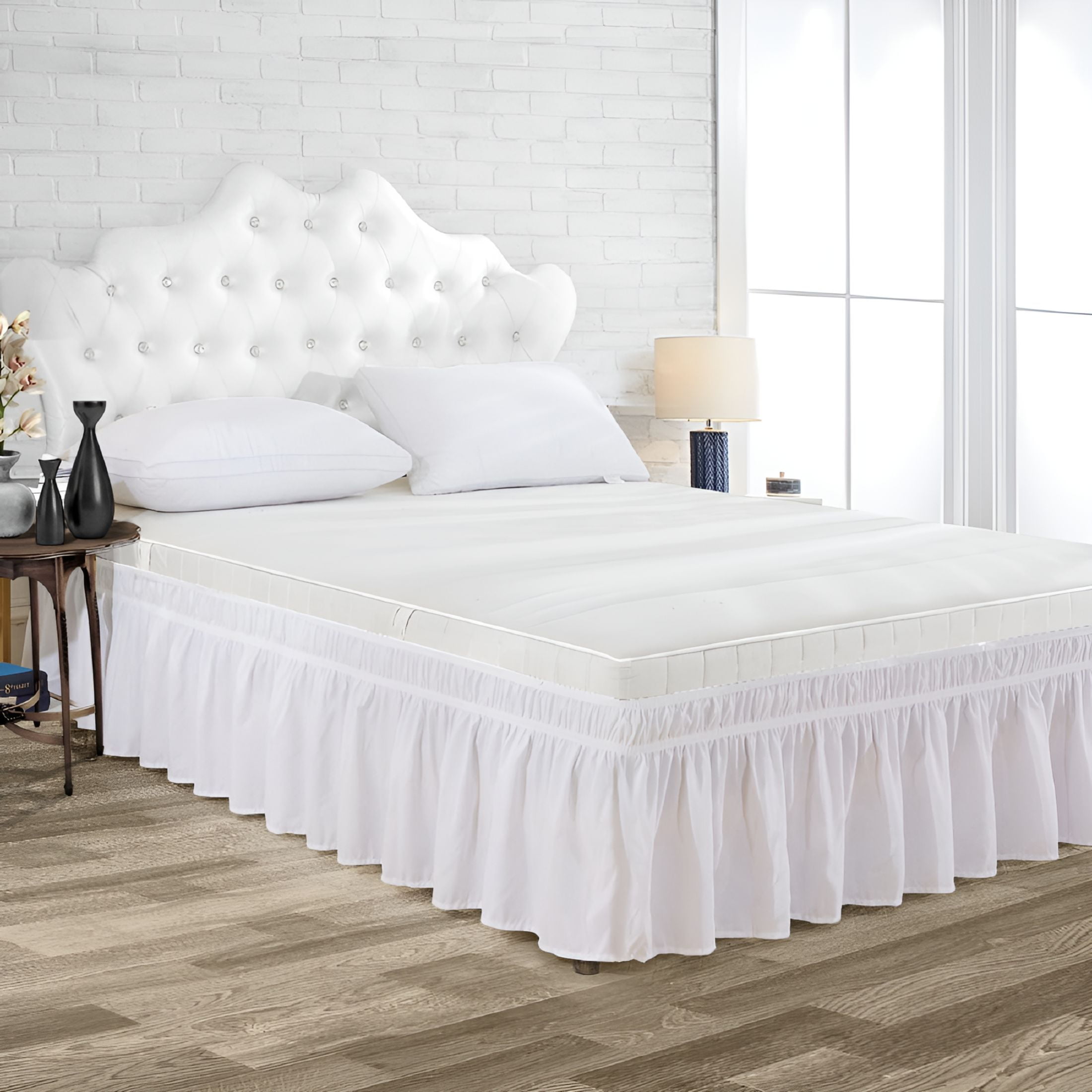 AUQ Full Size Tailored Drop Wrap Around Solid Bed Skirt with Adjustable ...