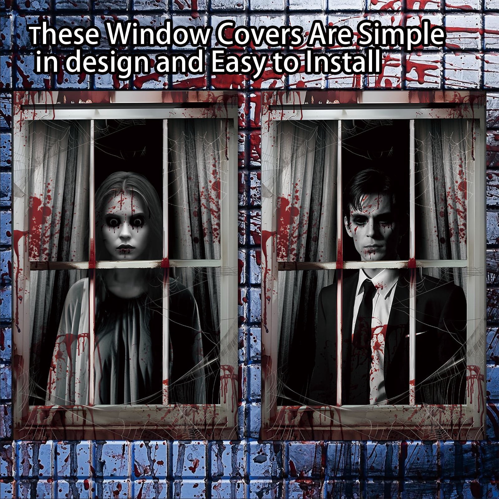 AUQ Halloween Curtain,Halloween Window Silhouette,Scary Female,Male ...